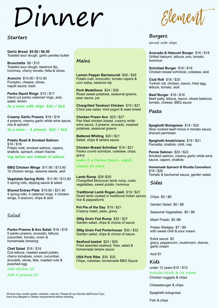 Dinner Menu - Geebung RSL