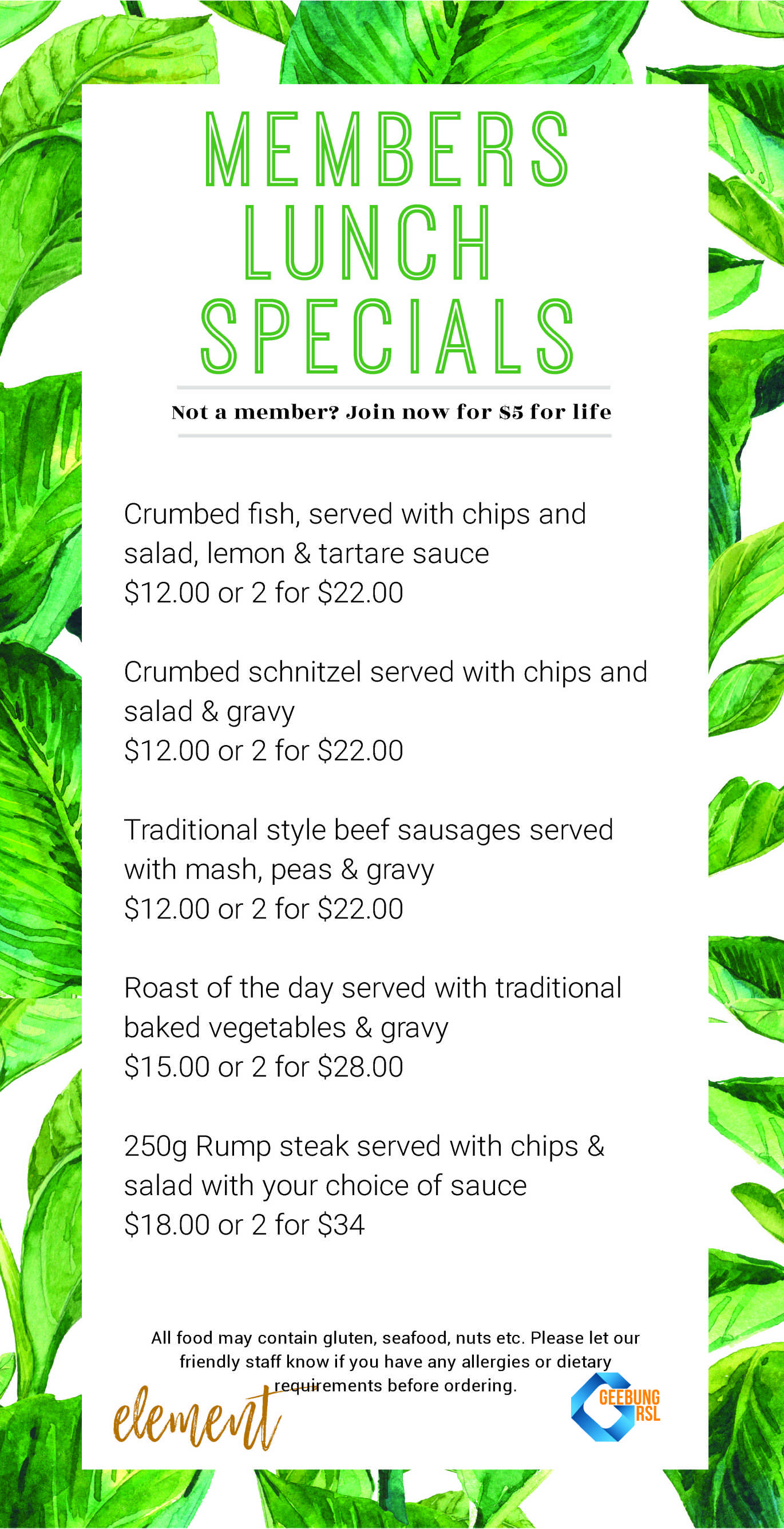 Dinner Menu - Geebung RSL
